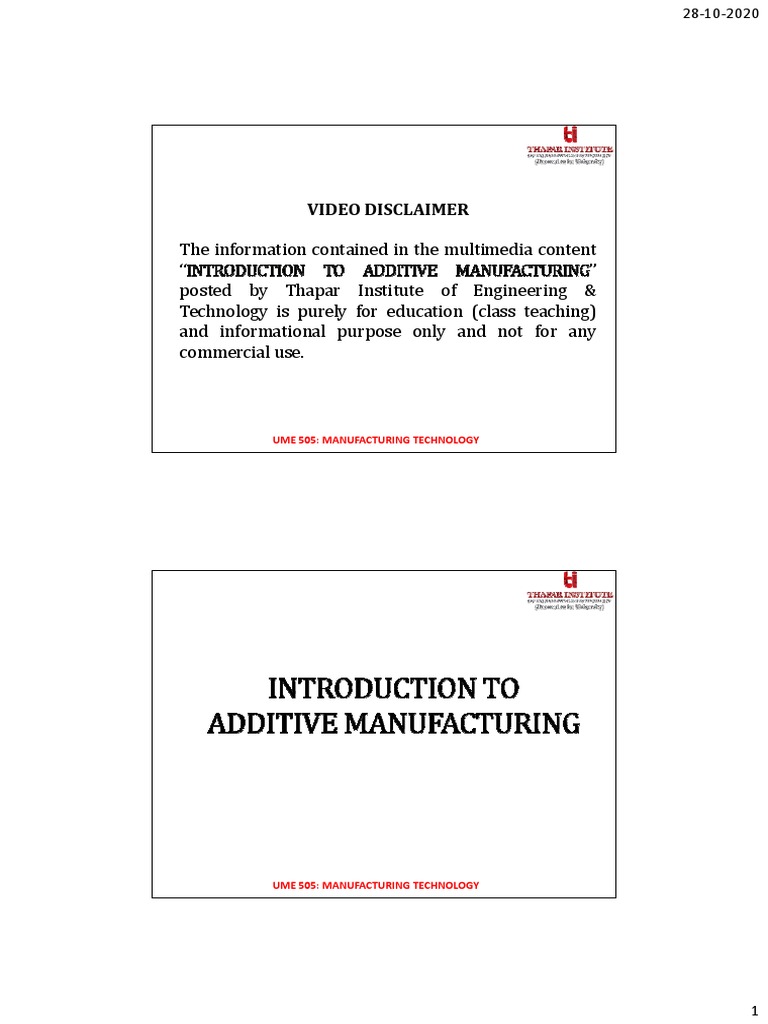 Lecture 40 - Introduction To Additive Manufacturing | PDF | 3 D ...