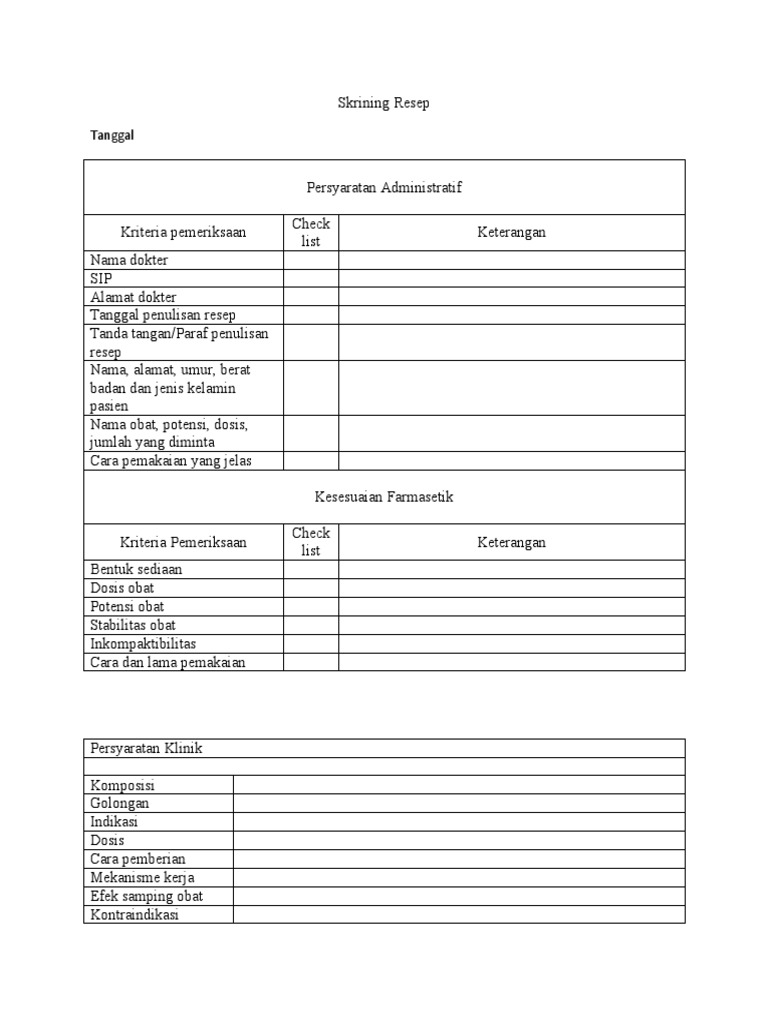 Form Skrining Resep | PDF