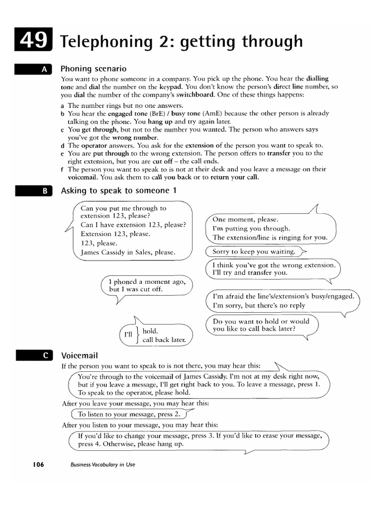 Telephoning Getting Through: Phoning Scenario | PDF | Telephone | Voicemail
