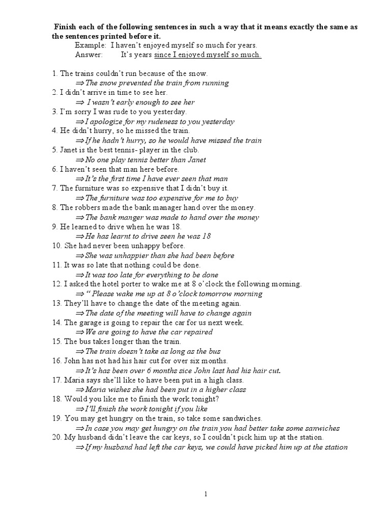 Sentence Rewriting Exercises | PDF | Mystery, Thriller & Crime Fiction