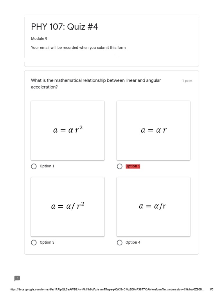 PHY 107 - Quiz 4 | PDF | Rotation Around A Fixed Axis | Angular Momentum