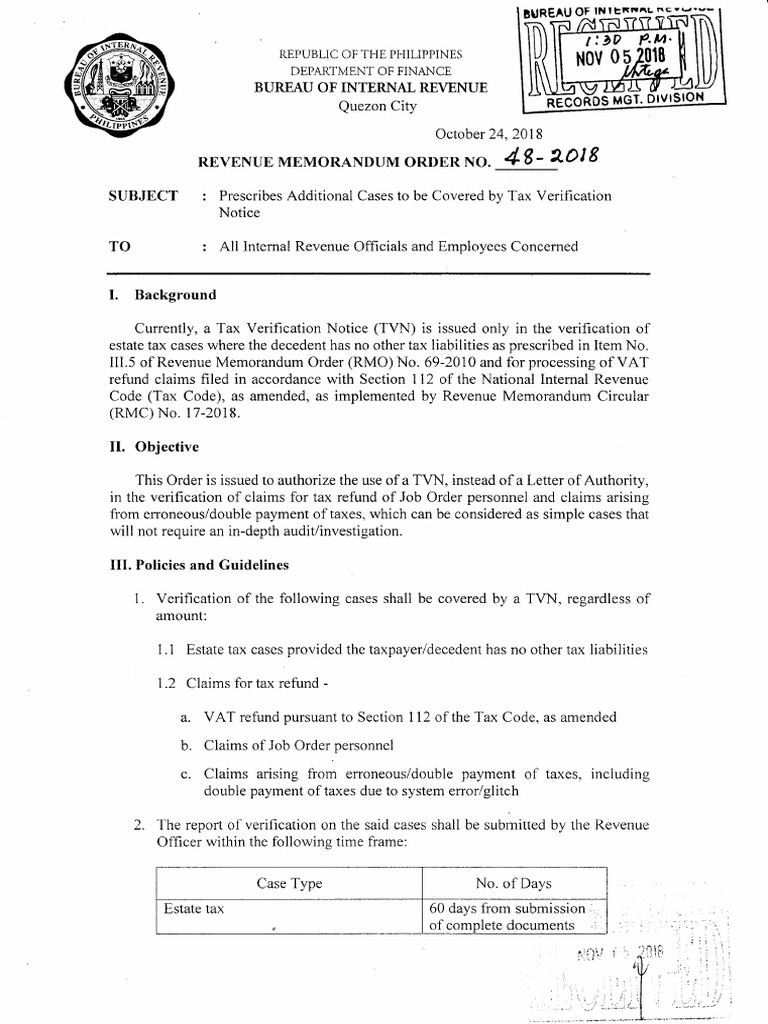 RMO No.48-2018 | PDF | Taxes | Tax Refund