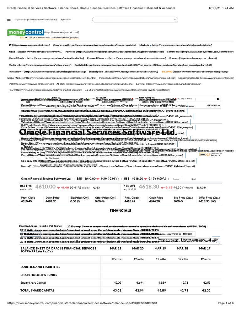 Oracle Financial Services Software LTD.: Trade | PDF | Balance Sheet ...