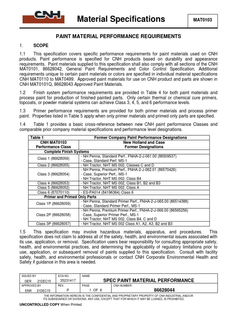 Material Specifications: Paint Material Performance Requirements | PDF ...