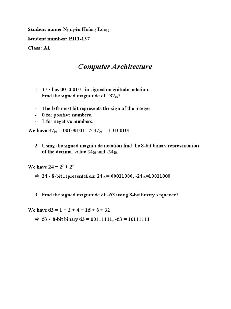 Data Representation-Nguyễn Hoàng Long - BI11-157 | PDF | Arithmetic ...