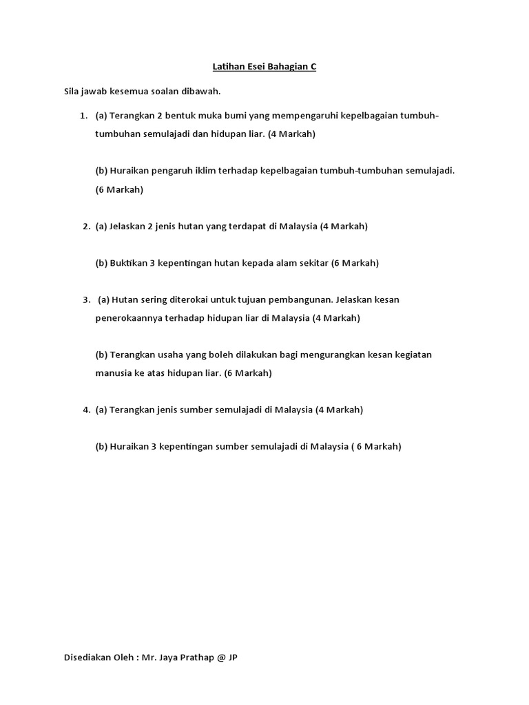Latihan Esei Bahagian C (Form 3) | PDF