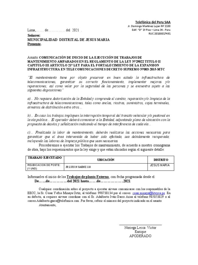 Carta de Inicio | PDF