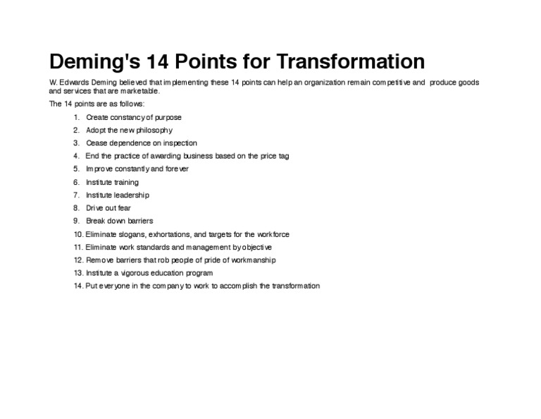 Deming's 14 Points | PDF | Self-Improvement