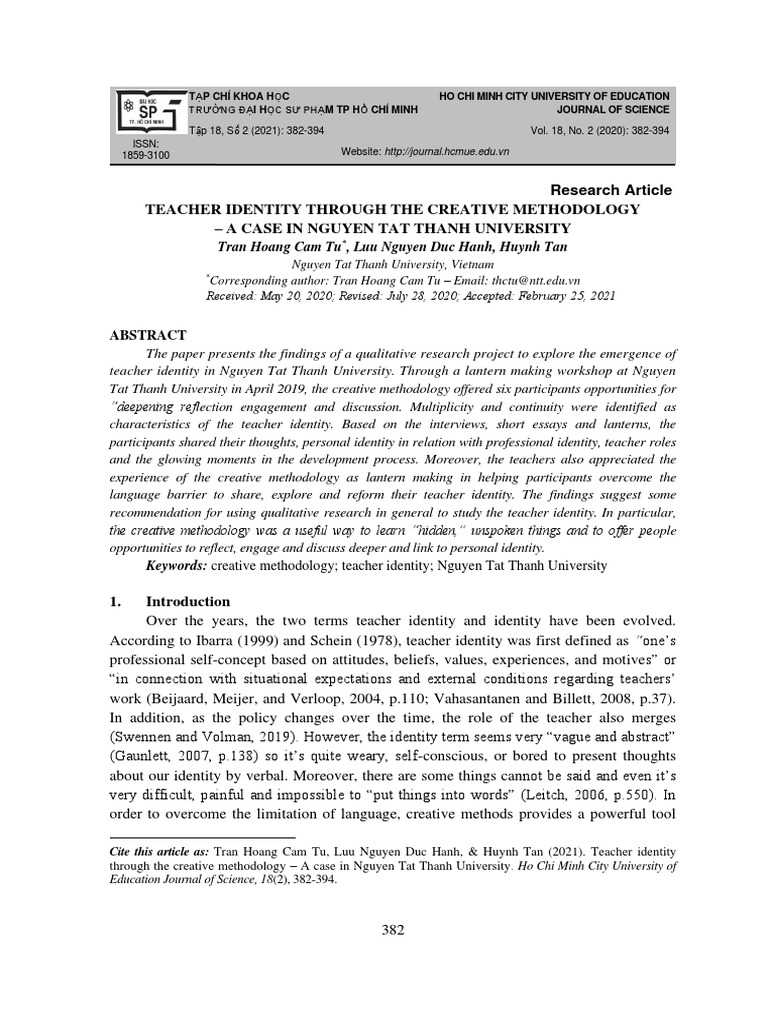 Teacher Identity via Creative Methodology | PDF | Teachers | Identity ...