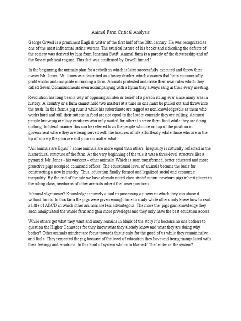 Animal Farm Critical Analysis | PDF