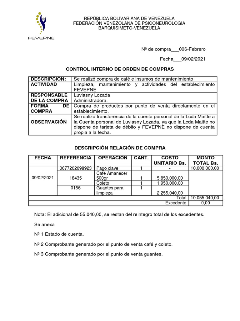 Control Interno Orden de Compras Nro 006 Febrero | PDF | Tecnología ...