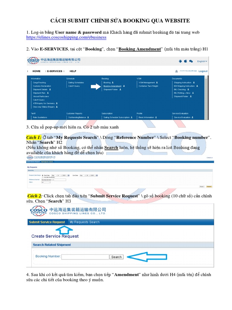 Guide To Submit Booking Amendment Via Cosco Web Pdf