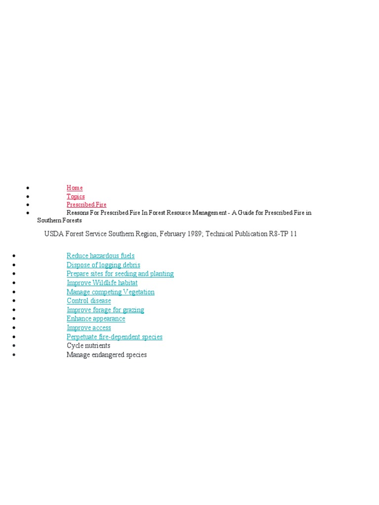 Reasons For Prescribed Fire in Forest Resource Management - A Guide For ...