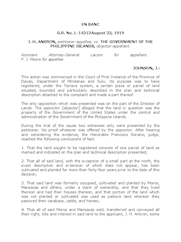 Ankron V Gov't. G.R. 14213 | PDF | Forestry | Appeal