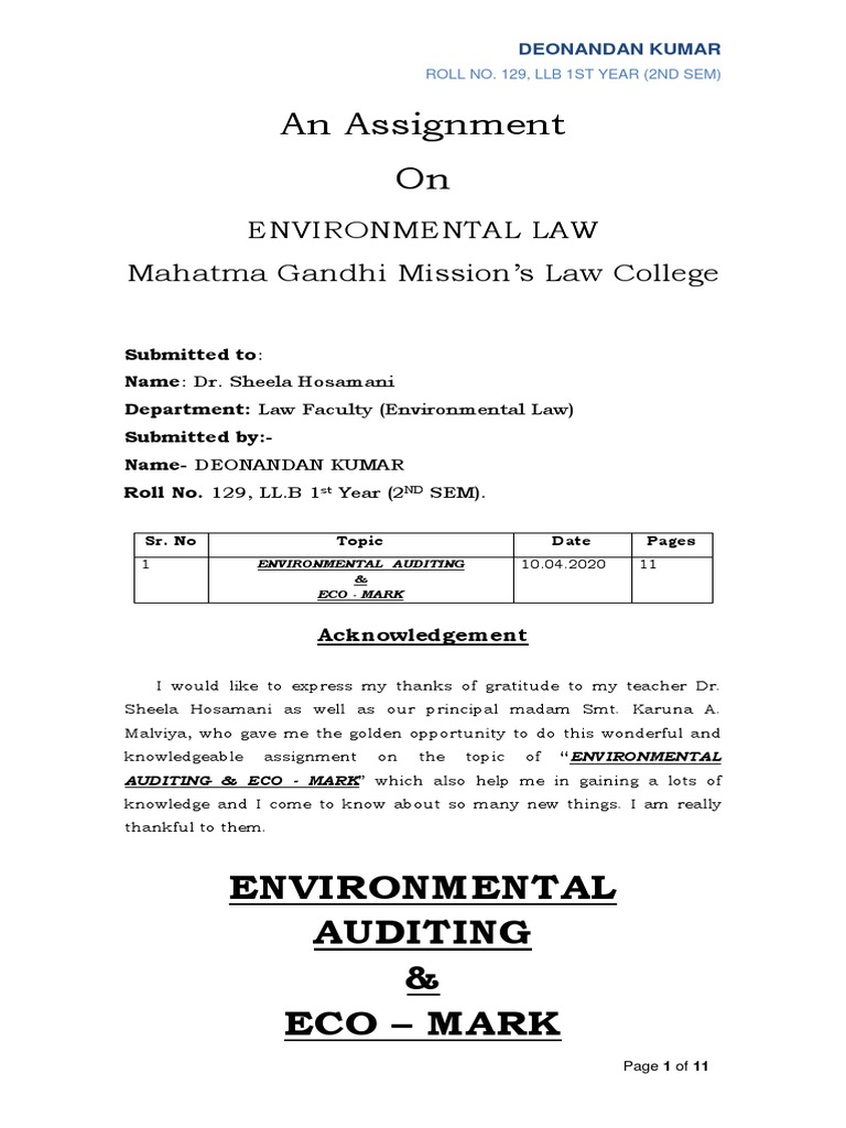 An Assignment On: Environmental Auditing & Eco - Mark | PDF | Recycling ...