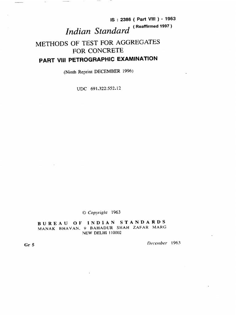Is 2386 - 1963 Part 8 Test For Aggregates | PDF