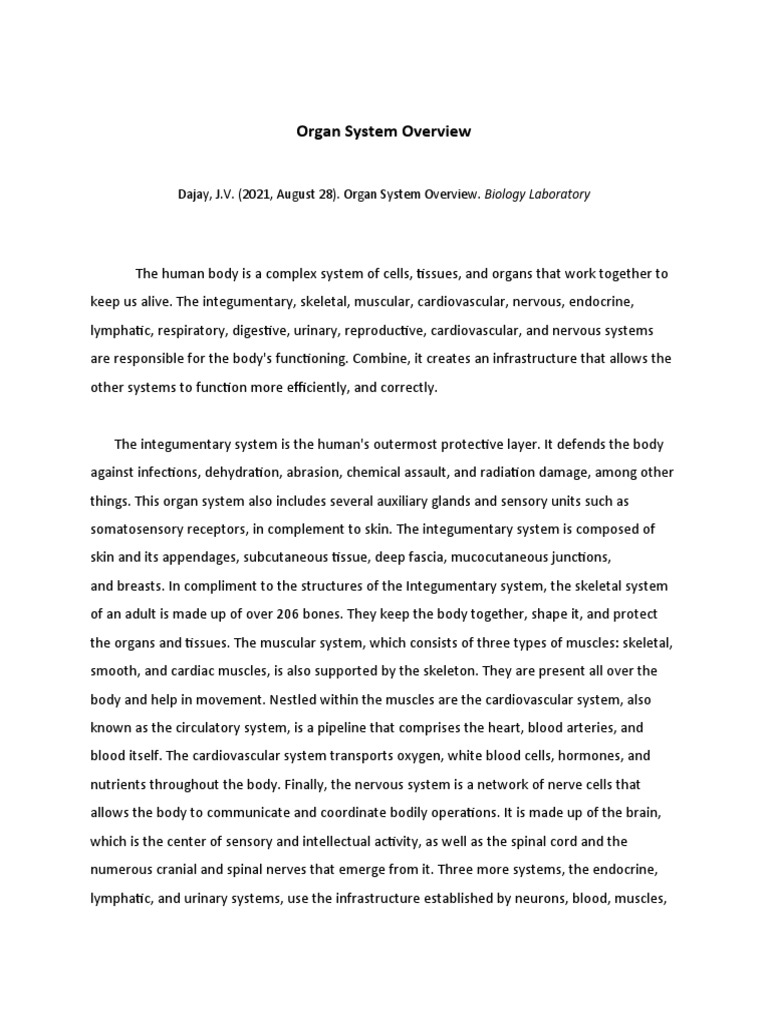 Organ System Overview | PDF | Human Body | Circulatory System