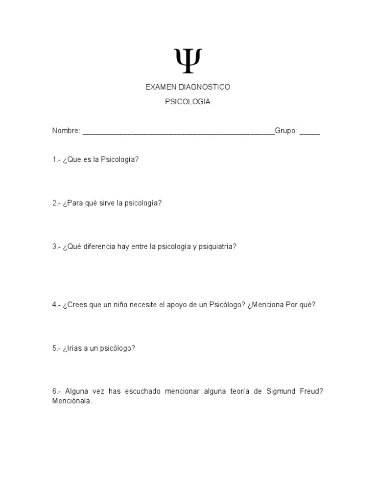 Examen Diagnóstico De Psicología Pdf