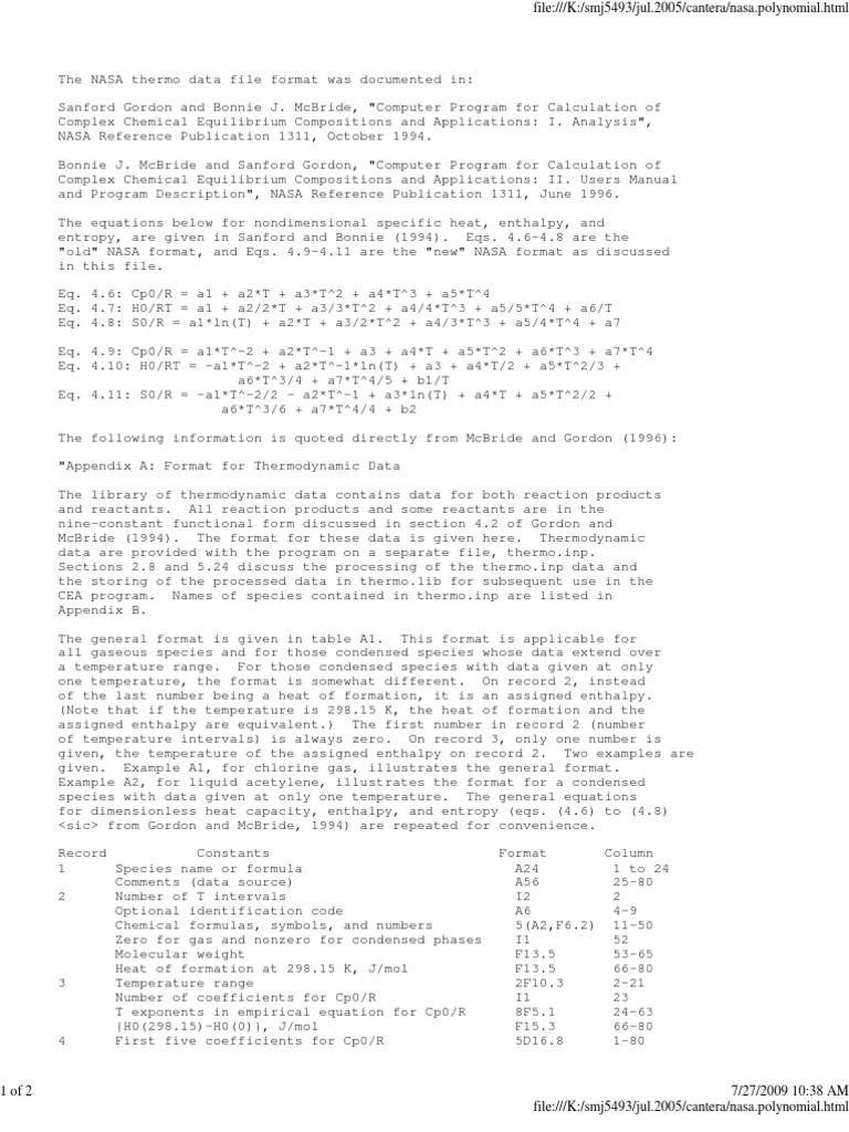 Nasa Polynomial | PDF | Enthalpy | Temperature
