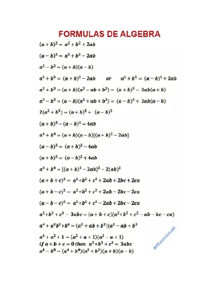 Formulas Algebraicas | PDF