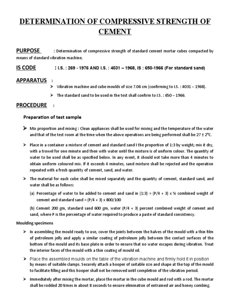 Compressive Strength of Cement | PDF | Cement | Water