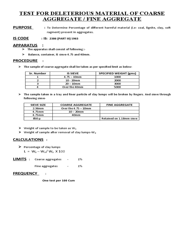 Deleterious and Fine Material | PDF