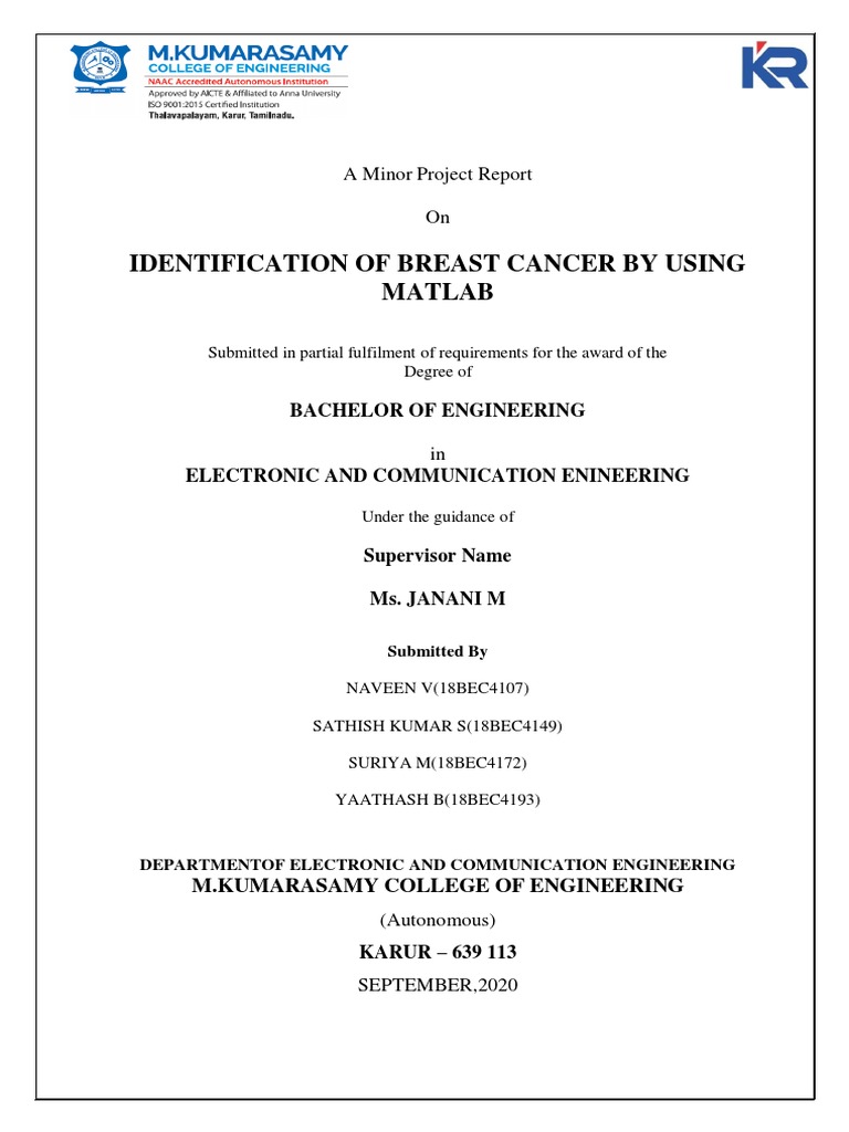 Identification of Breast Cancer by Using Matlab: A Minor Project Report ...