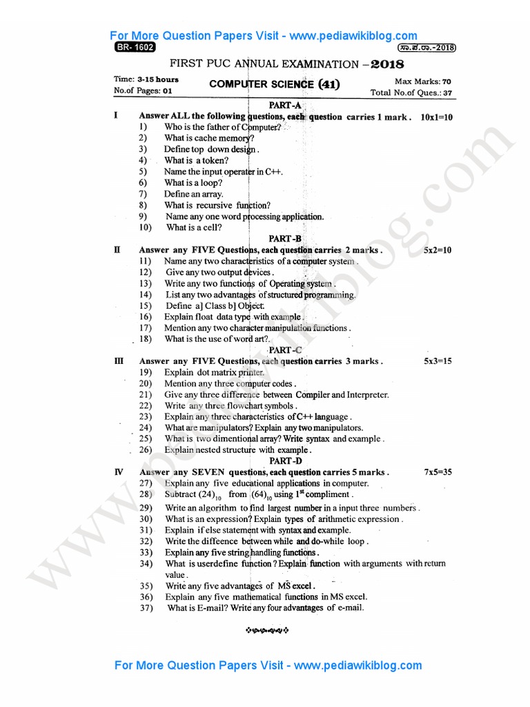 1st PUC Computer Science Feb 2018 | PDF | Computing | Software Development