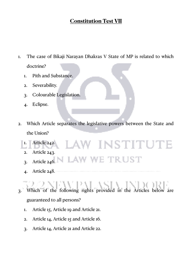 Constitution Test 7 PDF | PDF | Supreme Court Of India | Government