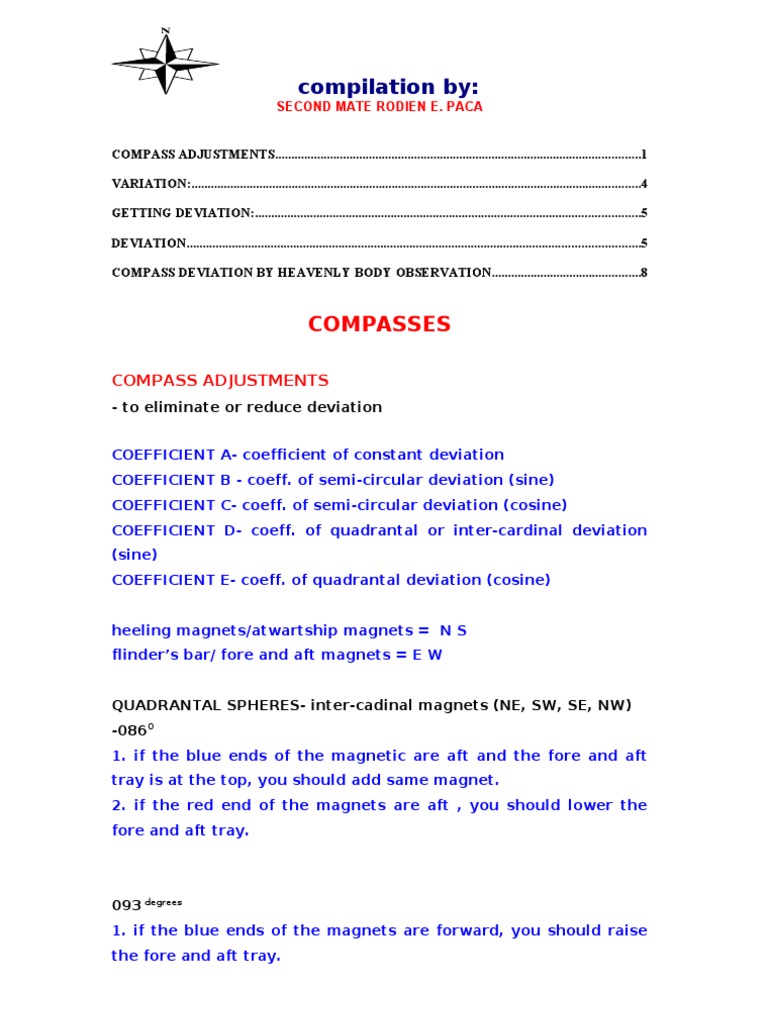 Compass Adjustments and Deviations | PDF | Compass | Trigonometric ...