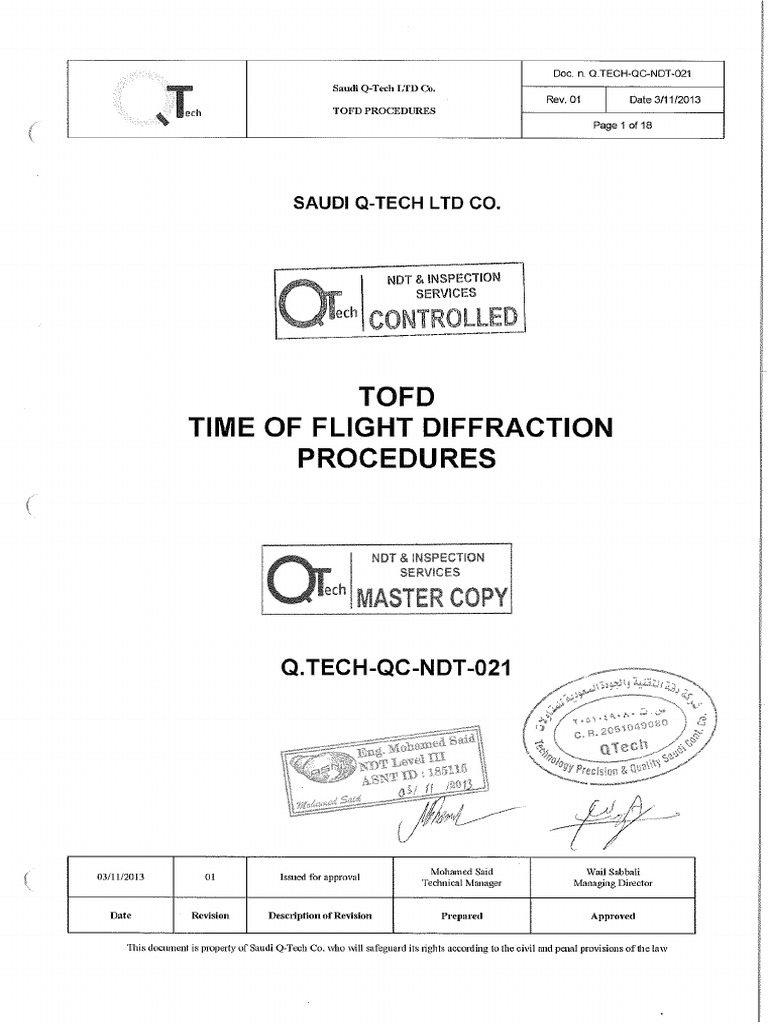 Q.Tech-QC-NDT-021-PROCEDURE TOFD-01 | PDF