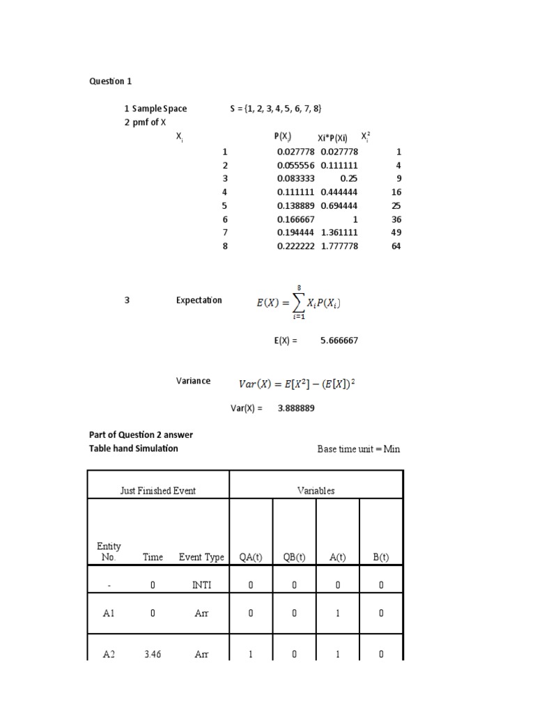 Part of Question 2 Answer Table Hand Simulation | Download Free PDF | Statistical Theory ...