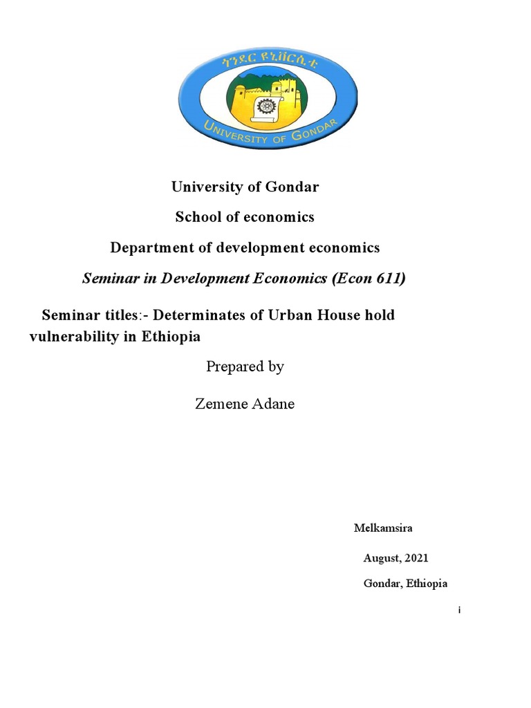 Dev't Economics Seminar Zemene Adane 1 | PDF | Poverty & Homelessness | Poverty