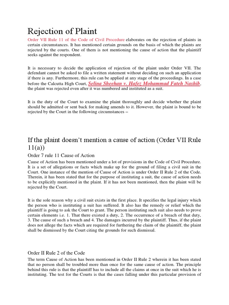 Rejection of Plaint | PDF | Lawsuit | Cause Of Action