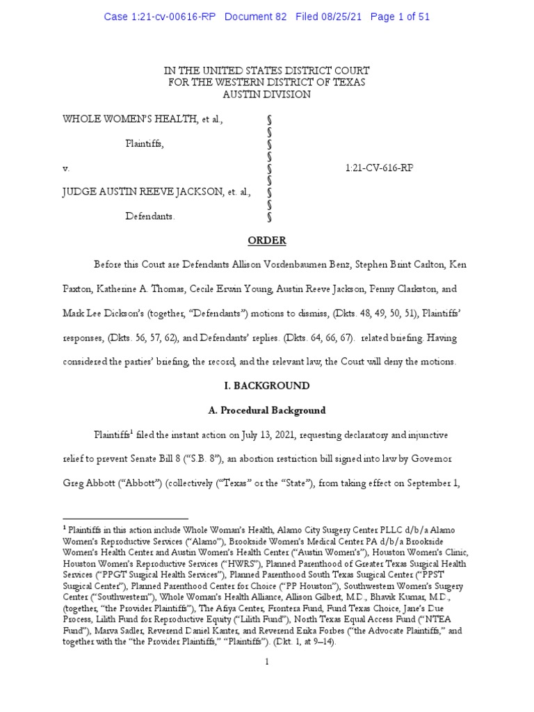 ORDER DENYING 48 Motion To Dismiss For Lack of Jurisdiction TX-SB8 ...