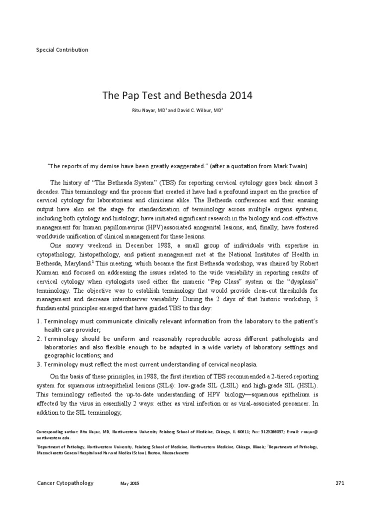 The Pap Test and Bethesda 2014: Ritu Nayar, MD and David C. Wilbur, MD ...