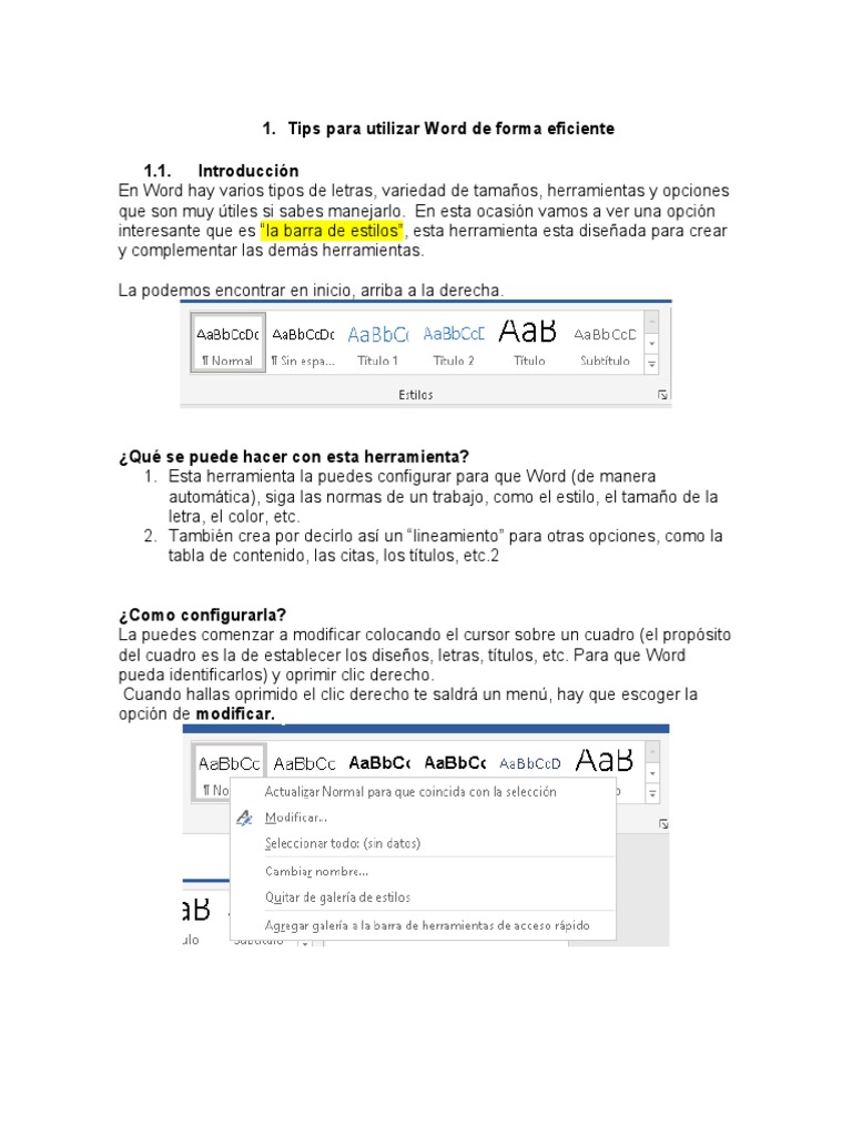 Tutorial 6 - Tips para Utilizar Word de Forma Eficiente | PDF ...