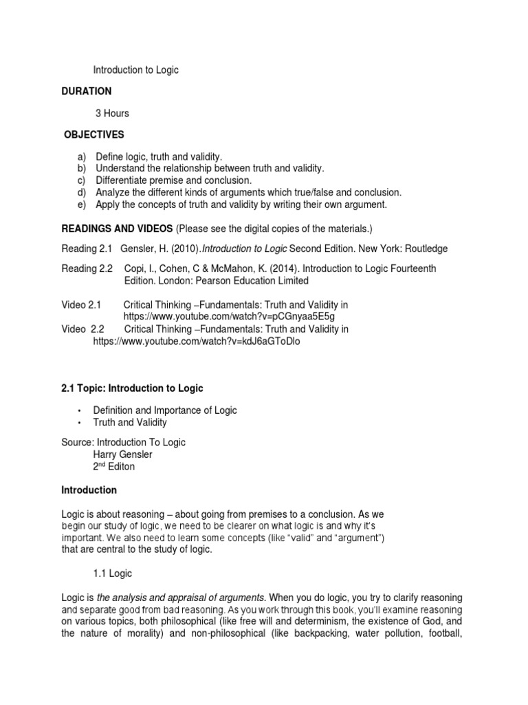 Week 3-Introduction To Logic | PDF | Argument | Logical Consequence