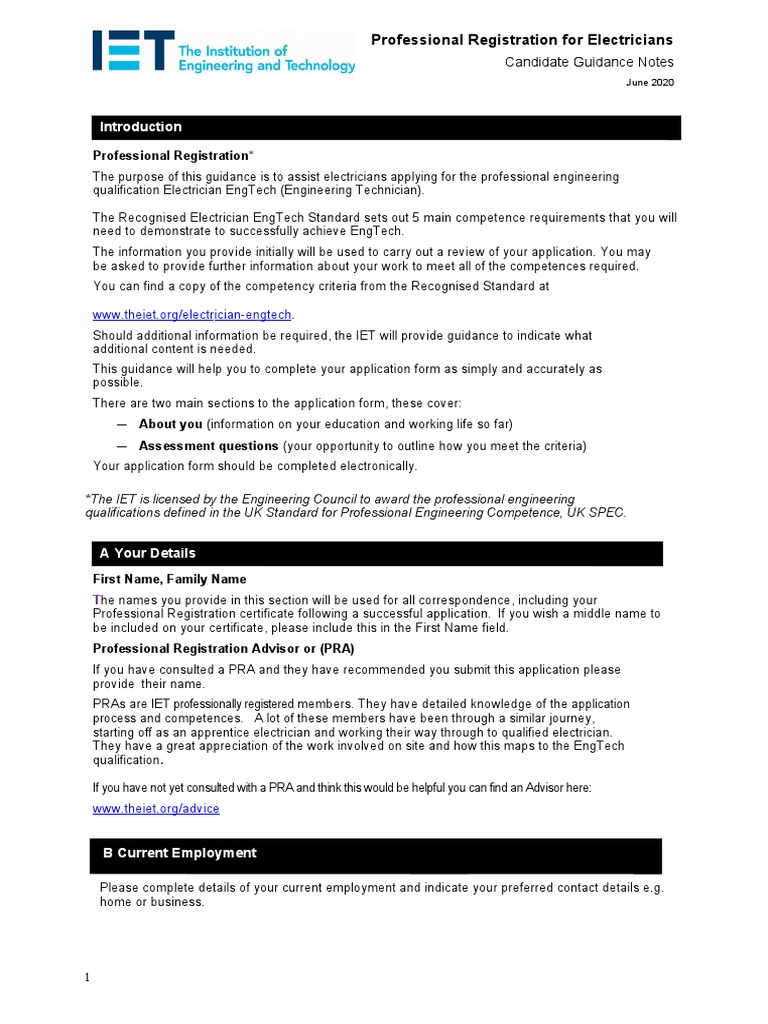 EngTech Application Guidance for Electricians | PDF | Electrician ...