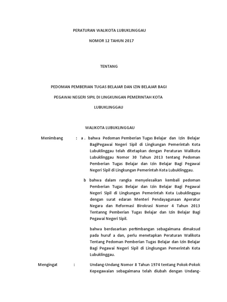 Pedoman Tugas Belajar PNS Lubuklinggau | PDF | Pengelolaan Keuangan & Uang