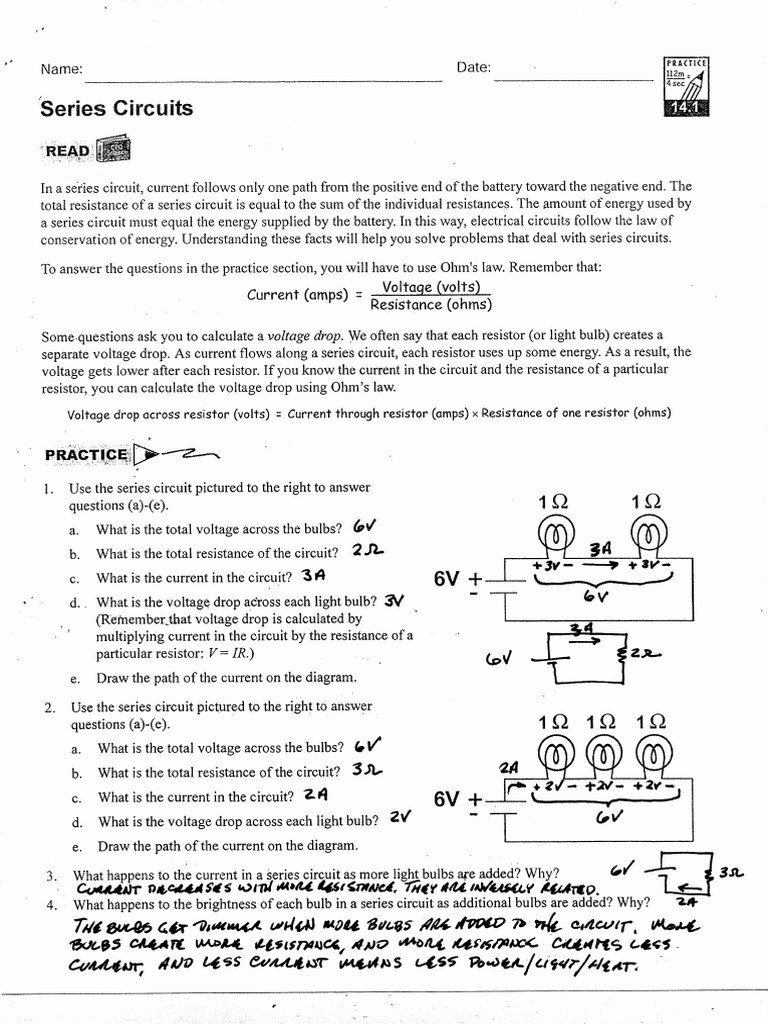 Series Circuit Worksheet Answer Key
