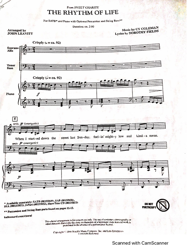 Rhythm of Life Choir Score | PDF