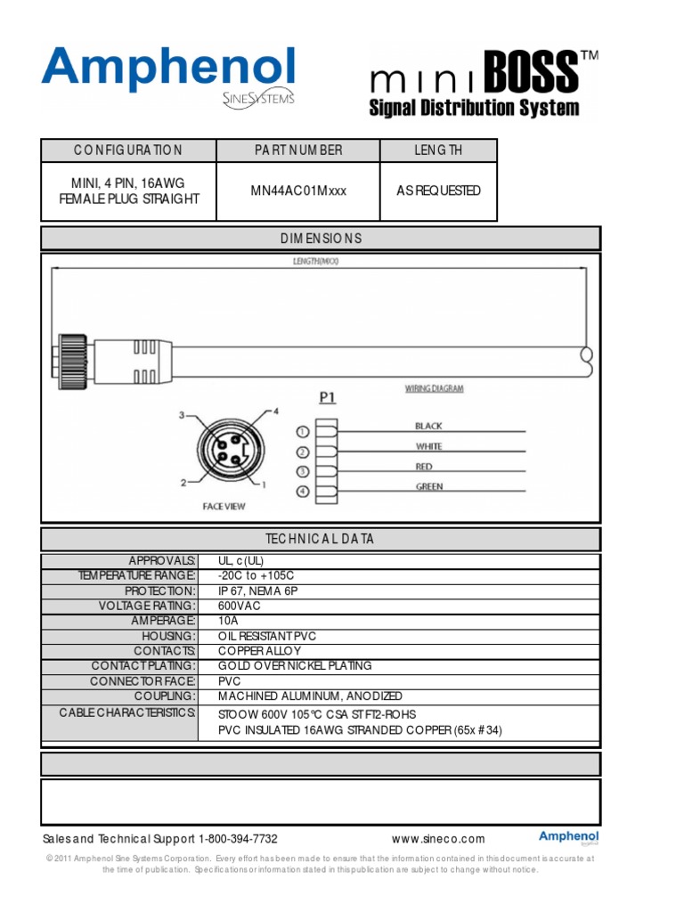 Configuration Part Number Length: Mini, 4 Pin, 16awg Female Plug ...