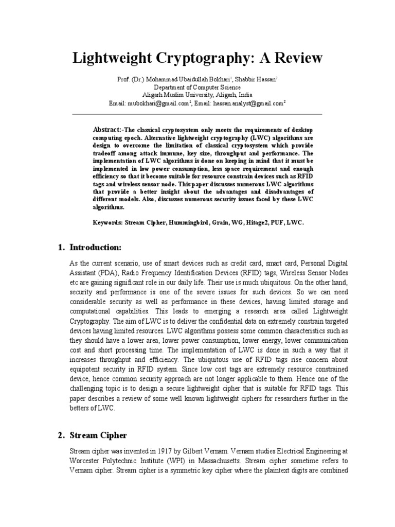 Lightweight Cryptography A Review | PDF | Cryptography | Encryption