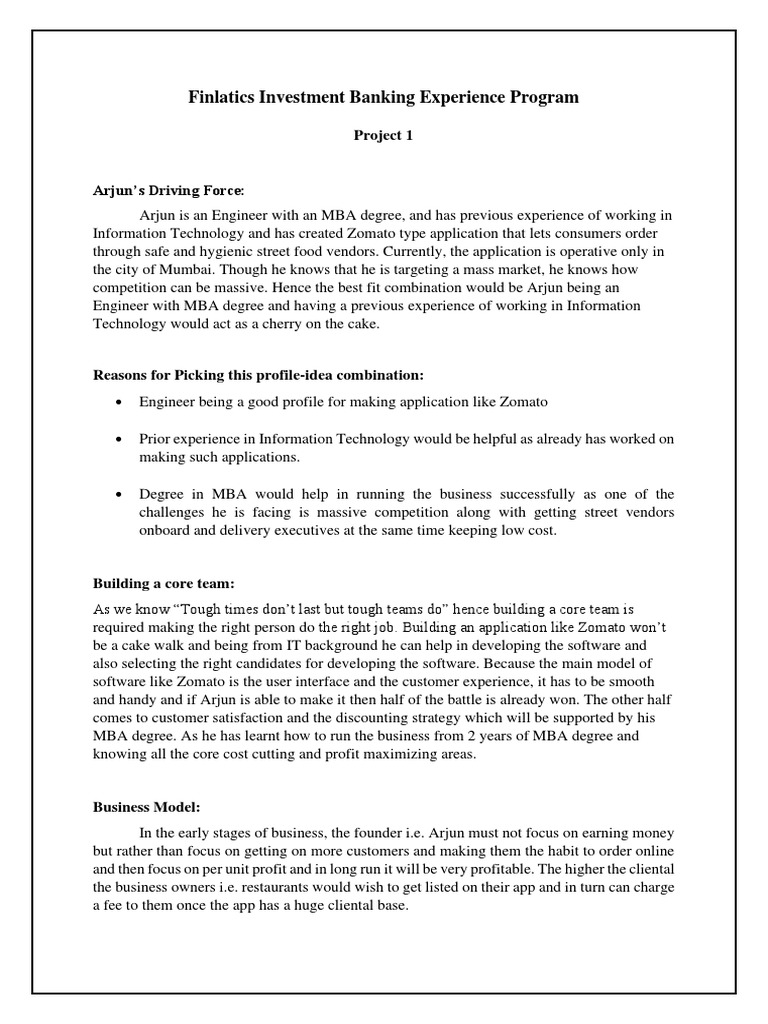 Finlatics Investment Banking Experience Program Project 1 | PDF ...