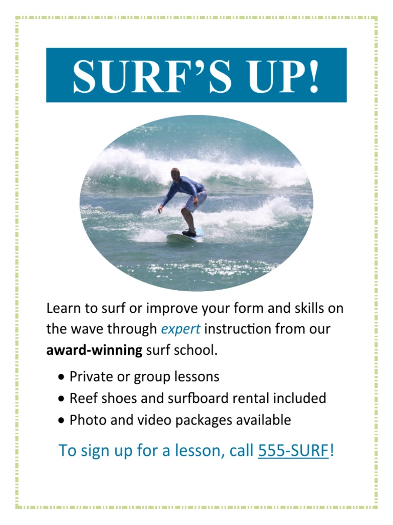 Surf'S Up!: To Sign Up For A Lesson, Call 555-SURF! | PDF
