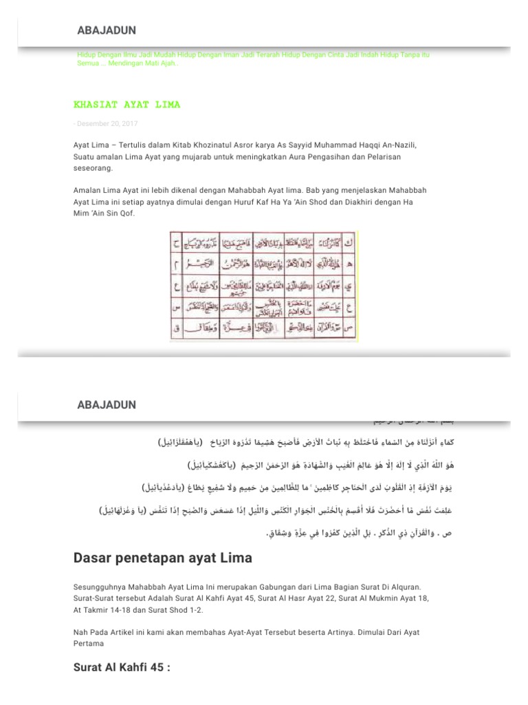 Khasiat Ayat Lima | PDF
