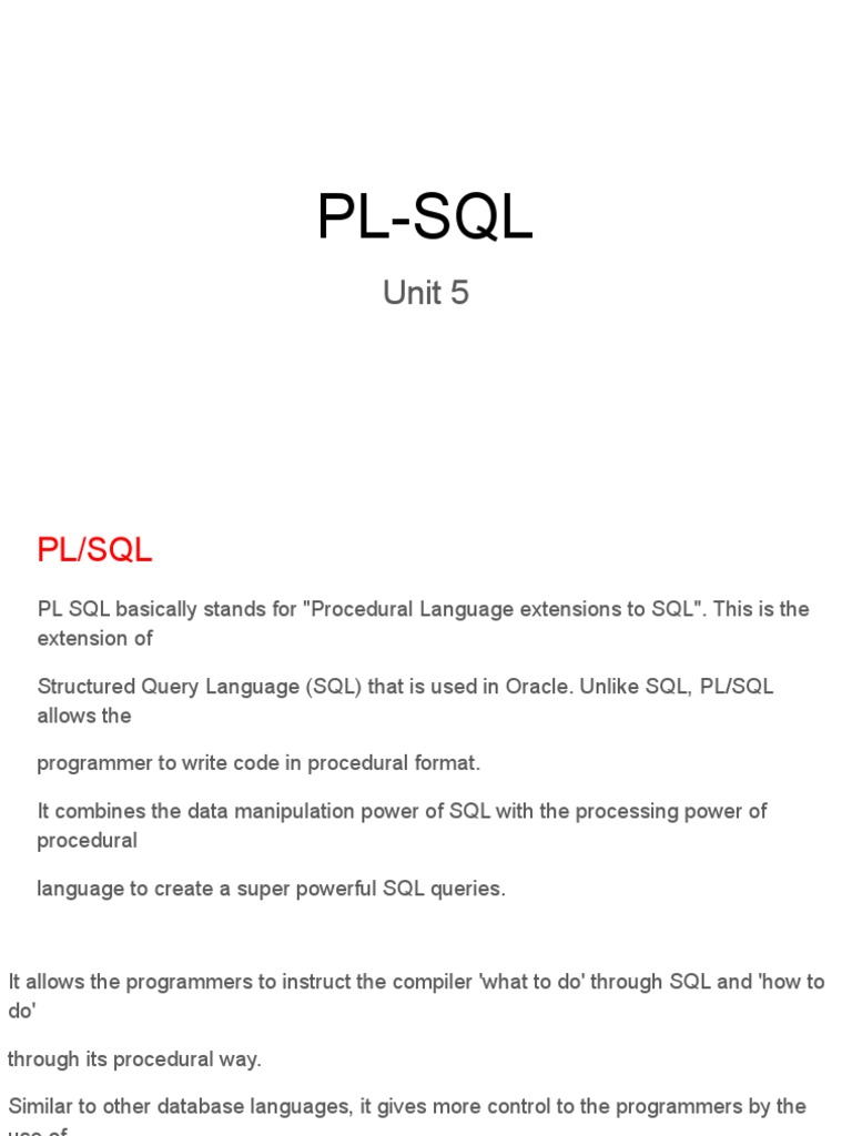 PL-SQL: Unit 5 | PDF | Pl/Sql | Sql PL-SQL: Unit 5 | PDF | Pl/Sql | Sql