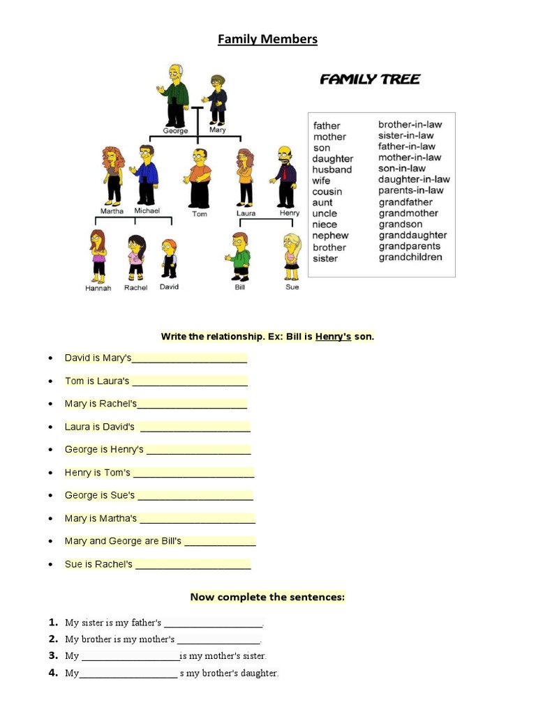 Family Members: Now Complete The Sentences: 1. 2. 3. 4 | PDF
