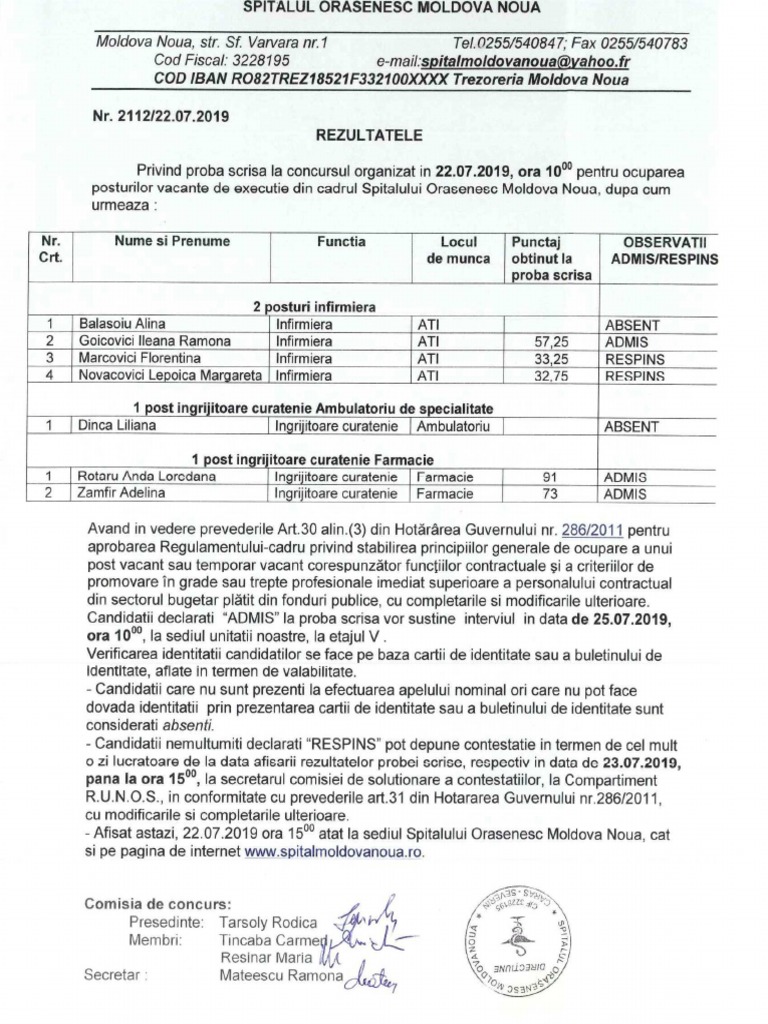 Rezultate Si Barem de Corectare Concurs Infirmiere Si Ingrijitoare | PDF